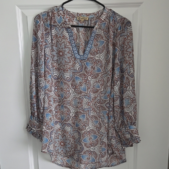 Democracy | Tops | Democracy Brand Blue And Brown Patterned Blouse ...